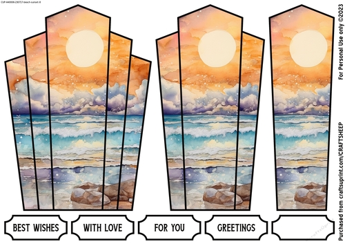 Beach Sunset Art Deco Shaped 5x7in Card Front and Pyramage Topper plus ...