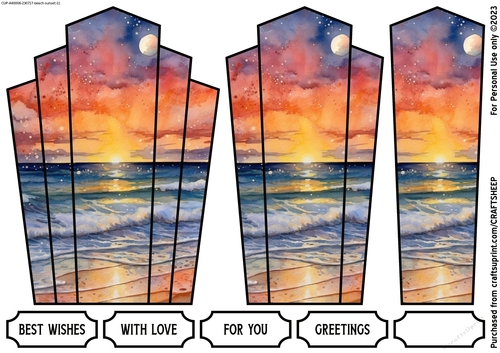 Beach Sunset Art Deco Shaped 5x7in Card Front and Pyramage Topper plus ...