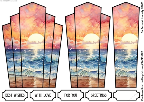 Beach Sunset Art Deco Shaped 5x7in Card Front and Pyramage Topper plus ...
