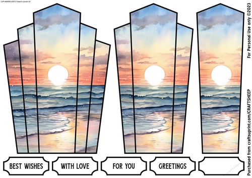 Beach Sunset Art Deco Shaped 5x7in Card Front and Pyramage Topper plus ...