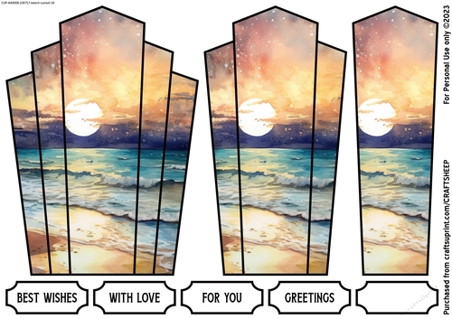 Beach Sunset Art Deco Shaped 5x7in Card Front and Pyramage Topper plus ...