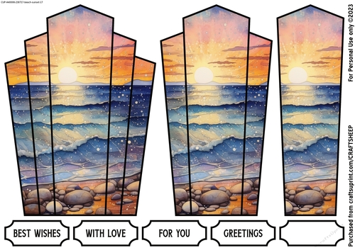 Beach Sunset Art Deco Shaped 5x7in Card Front and Pyramage Topper plus ...
