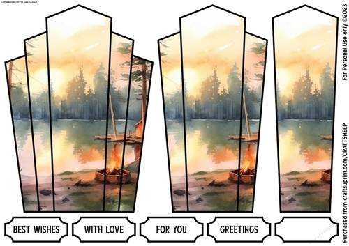 Lake Scene Art Deco Shaped 5x7in Card Front and Pyramage Topper plus ...
