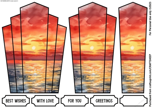 Ocean Sunset Art Deco Shaped 5x7in Card Front and Pyramage Topper plus ...