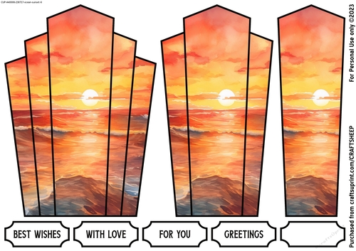 Ocean Sunset Art Deco Shaped 5x7in Card Front and Pyramage Topper plus ...