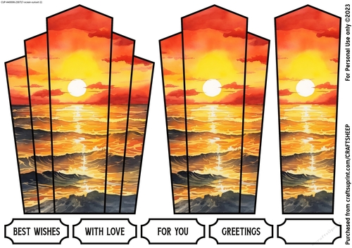 Ocean Sunset Art Deco Shaped 5x7in Card Front and Pyramage Topper plus ...