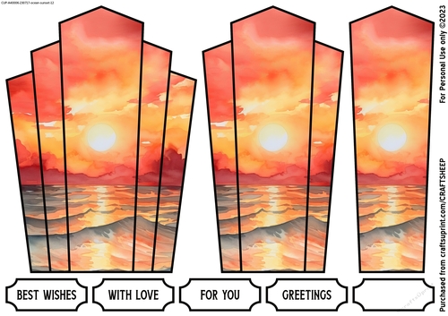 Ocean Sunset Art Deco Shaped 5x7in Card Front and Pyramage Topper plus ...