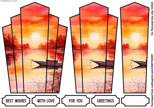 River Sunset Art Deco Shaped 5x7in Card Front and Pyramage Topper plus ...