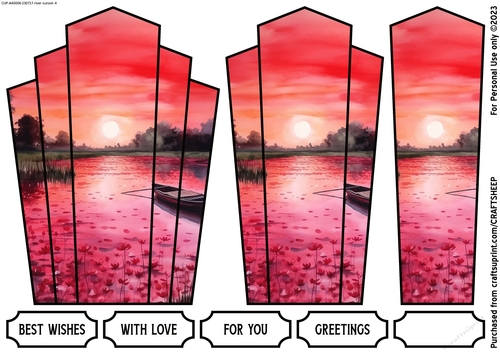 River Sunset Art Deco Shaped 5x7in Card Front and Pyramage Topper plus ...