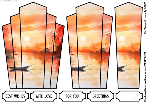 River Sunset Art Deco Shaped 5x7in Card Front and Pyramage Topper plus ...