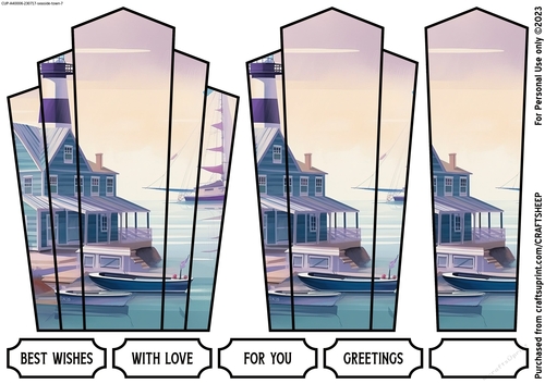 Seaside Town Art Deco Shaped 5x7in Card Front and Pyramage Topper plus ...