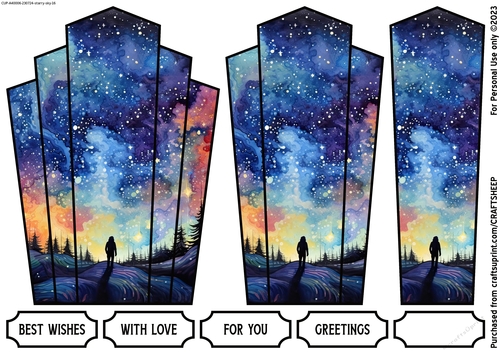 Starry Sky Art Deco Shaped 5x7in Card Front and Pyramage Topper plus ...