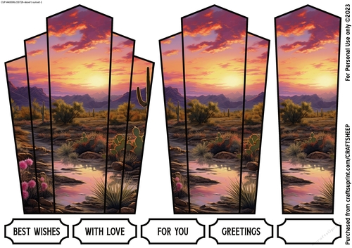 Desert Sunset Art Deco Shaped 5x7in Card Front and Pyramage Topper plus ...