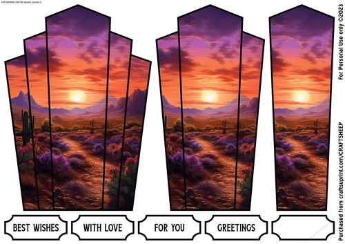 Desert Sunset Art Deco Shaped 5x7in Card Front and Pyramage Topper plus ...
