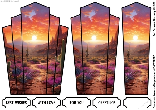 Desert Sunset Art Deco Shaped 5x7in Card Front and Pyramage Topper plus ...
