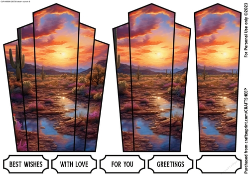 Desert Sunset Art Deco Shaped 5x7in Card Front and Pyramage Topper plus ...