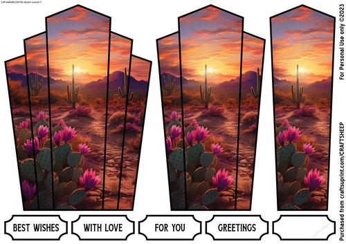 Desert Sunset Art Deco Shaped 5x7in Card Front and Pyramage Topper plus ...