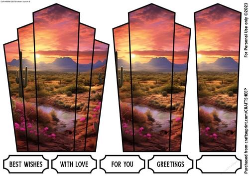 Desert Sunset Art Deco Shaped 5x7in Card Front and Pyramage Topper plus ...