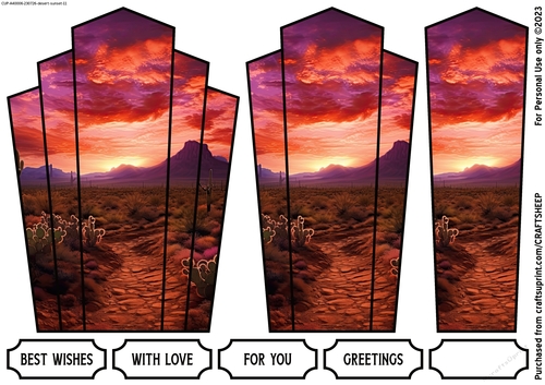 Desert Sunset Art Deco Shaped 5x7in Card Front and Pyramage Topper plus ...