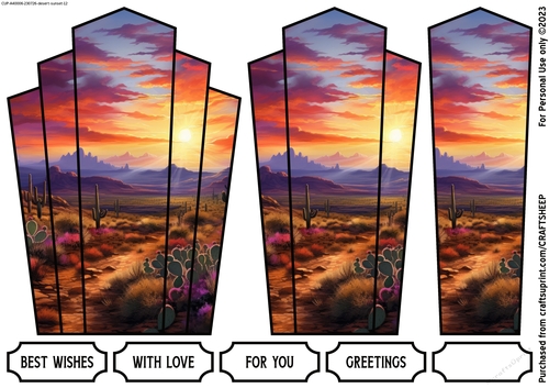Desert Sunset Art Deco Shaped 5x7in Card Front and Pyramage Topper plus ...