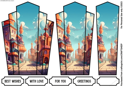 Kids Cartoon Art Deco Shaped 5x7in Card Front and Pyramage Topper plus ...