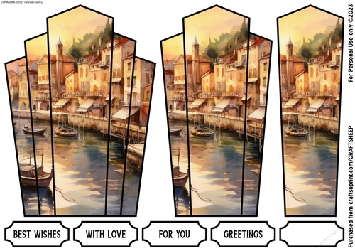 Riverside Town Art Deco Shaped 5x7in Card Front and Pyramage Topper ...