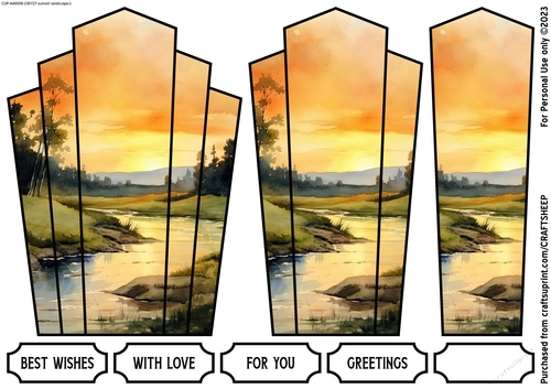 Sunset Landscape Art Deco Shaped 5x7in Card Front and Pyramage Topper ...