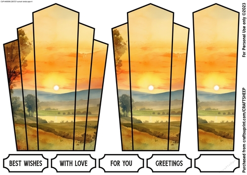 Sunset Landscape Art Deco Shaped 5x7in Card Front and Pyramage Topper ...