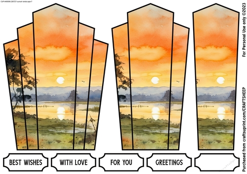 Sunset Landscape Art Deco Shaped 5x7in Card Front and Pyramage Topper ...