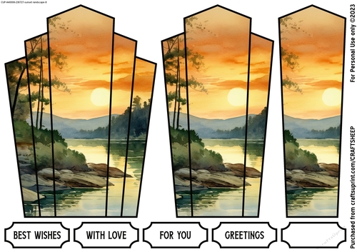 Sunset Landscape Art Deco Shaped 5x7in Card Front and Pyramage Topper ...