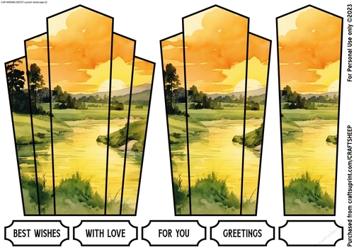 Sunset Landscape Art Deco Shaped 5x7in Card Front and Pyramage Topper ...