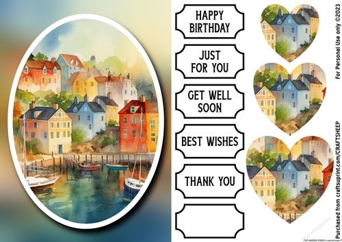 Coastal Town Quick Card Front A5 and 5x7in with Pyramage Topper and ...