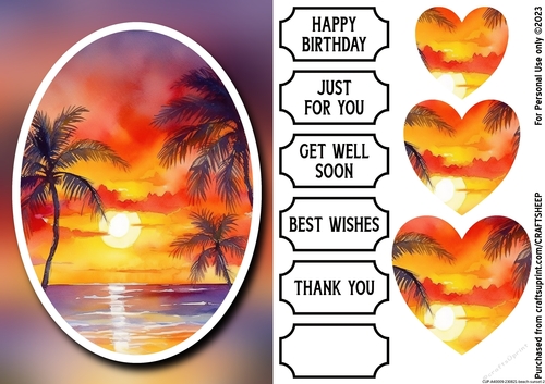 Beach Sunset Quick Card Front A5 and 5x7in with Pyramage Topper and ...