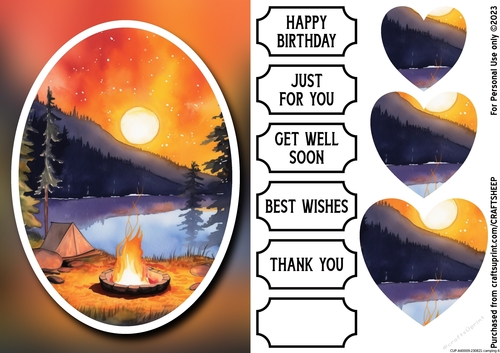 Camping Quick Card Front A5 and 5x7in with Pyramage Topper and ...