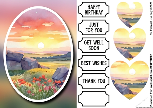 Hill Sunrise Quick Card Front A5 and 5x7in with Pyramage Topper and ...