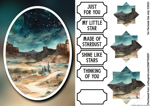 Desert Landscape Quick Card Front A5 and 5x7in with Star-Shaped ...