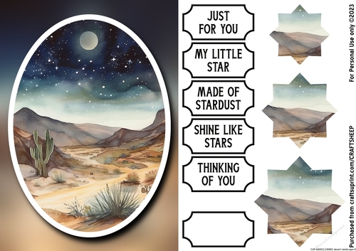 Desert Landscape Quick Card Front A5 and 5x7in with Star-Shaped ...
