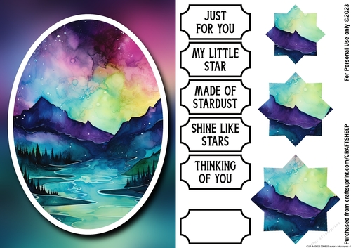 Aurora Inkscape Quick Card Front A5 and 5x7in with Star-Shaped Pyramage ...