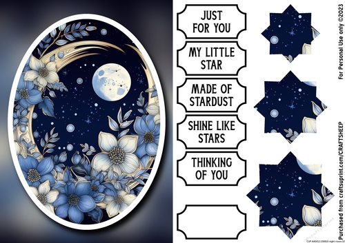 Night Roses Quick Card Front A5 and 5x7in with Star-Shaped Pyramage ...