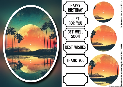 Beach Sunset Quick Card Front A5 and 5x7in with Pyramage Topper and ...
