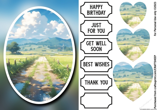 Countryside Quick Card Front A5 and 5x7in with Heart-Shaped Pyramage ...