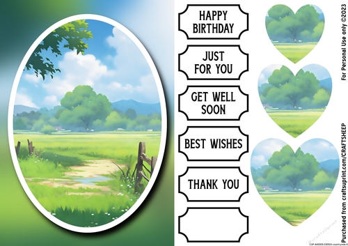 Countryside Quick Card Front A5 and 5x7in with Heart-Shaped Pyramage ...