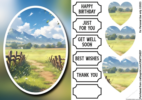 Countryside Quick Card Front A5 and 5x7in with Heart-Shaped Pyramage ...