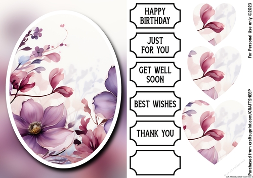 Violet Flora Quick Card Front A5 and 5x7in with Heart-Shaped Pyramage ...
