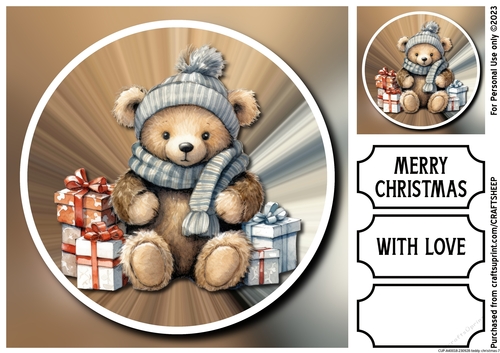Teddy Christmas Quick Card Front 8x8 and 7x7in with Gift Tag and ...