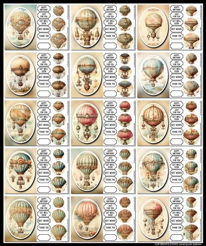 [BUMPER KIT] Steampunk Balloons Quick Card Fronts A5 and 5x7in with ...