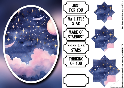 Starry Night Quick Card Front A5 and 5x7in with Star-Shaped Pyramage ...