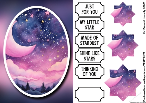 Starry Night Quick Card Front A5 and 5x7in with Star-Shaped Pyramage ...