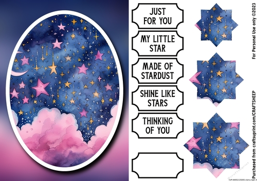 Starry Night Quick Card Front A5 and 5x7in with Star-Shaped Pyramage ...