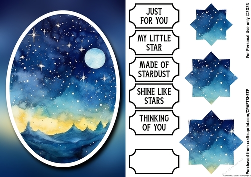 Starry Night Quick Card Front A5 and 5x7in with Star-Shaped Pyramage ...